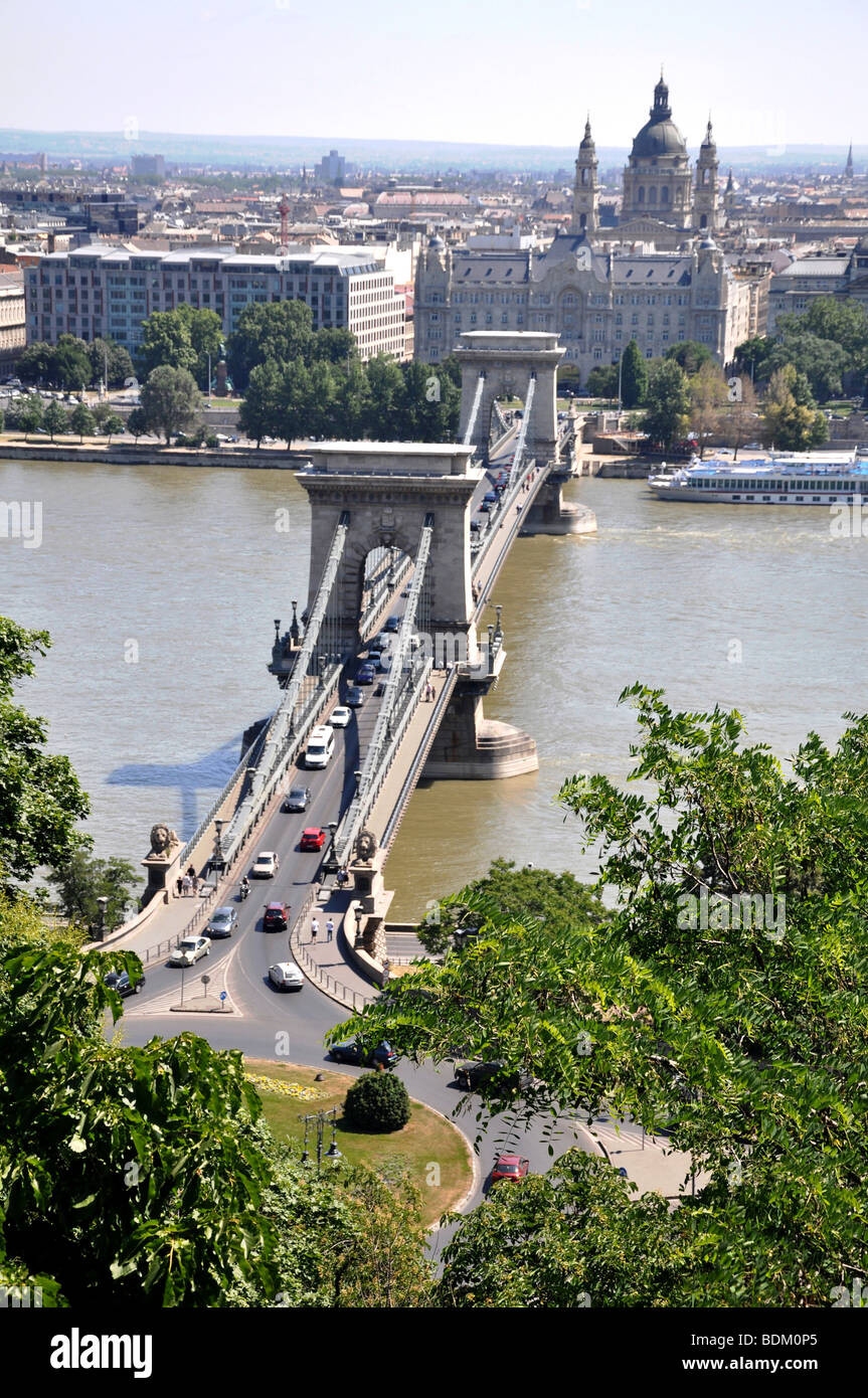 Eastern Europe, Hungary, Budapest, The Danube River The Chain Bridge ...