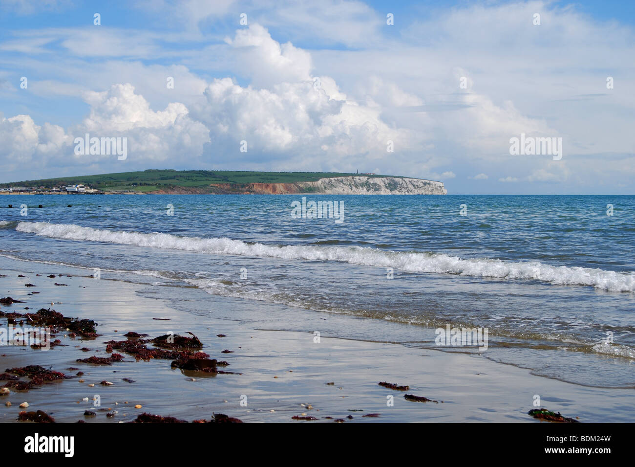A fine, fresh, spring morning view from the beach at Sandown Bay, Isle ...