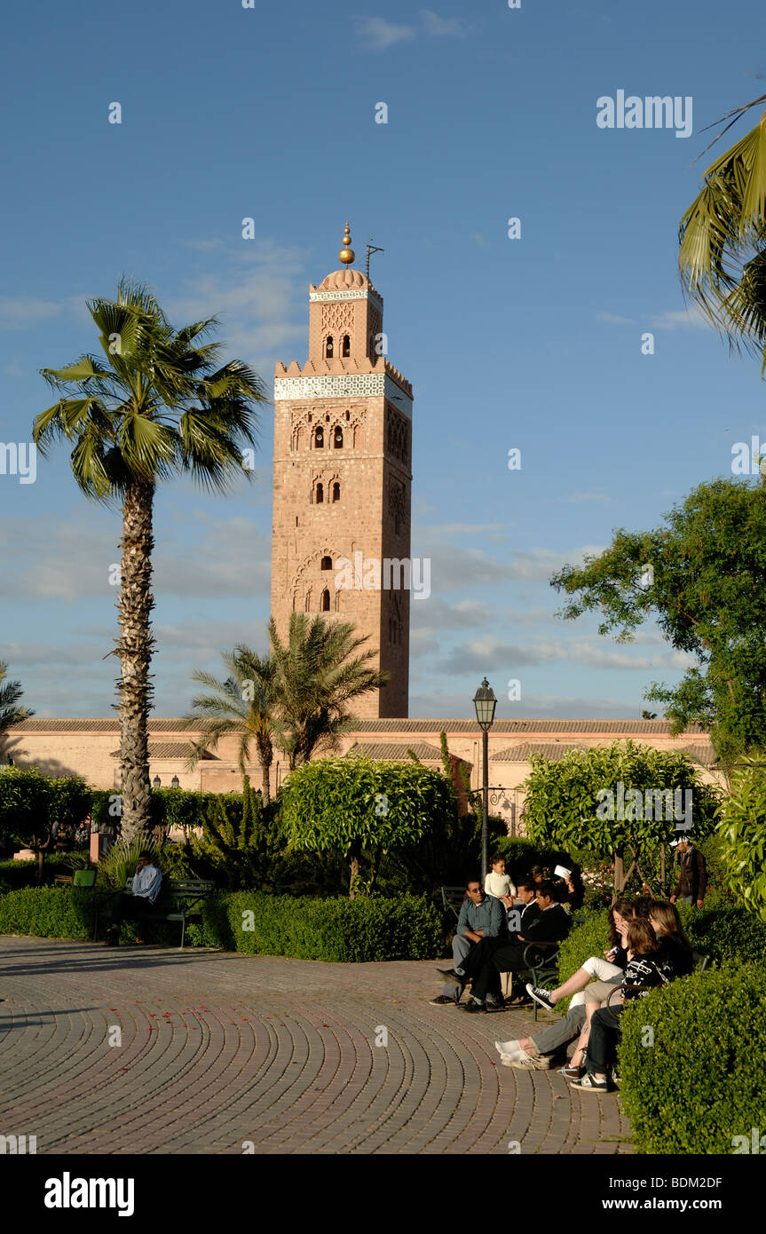 Evening at the Koutoubia Minaret (c12th), Koutoubia Mosque and Park or ...