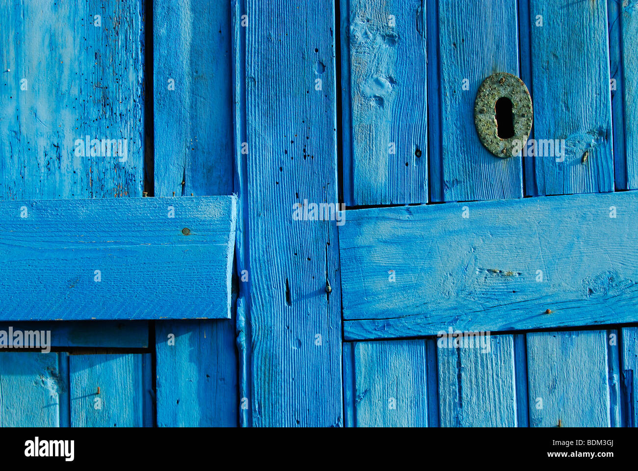 Blue timber door with keyhole, Aeolian Islands, Sicily, Italy Stock ...