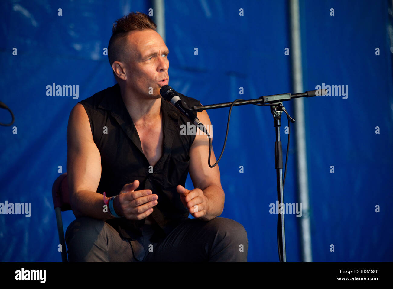 John Robb speaking at Greenman festival 2009, Glanusk Park, Brecon ...