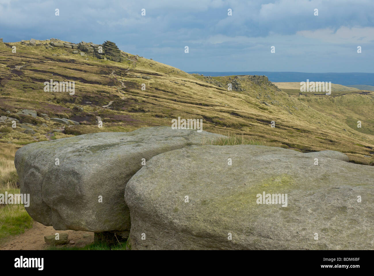 Looking towards rock formation known as Pym Chair, Kinder Scout, near ...