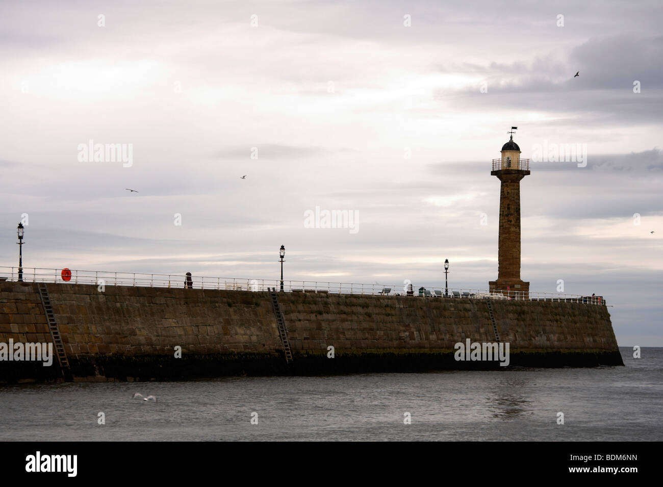 West Pier Lighthouse, Whitby Harbour, North Yorkshire, England, UK ...