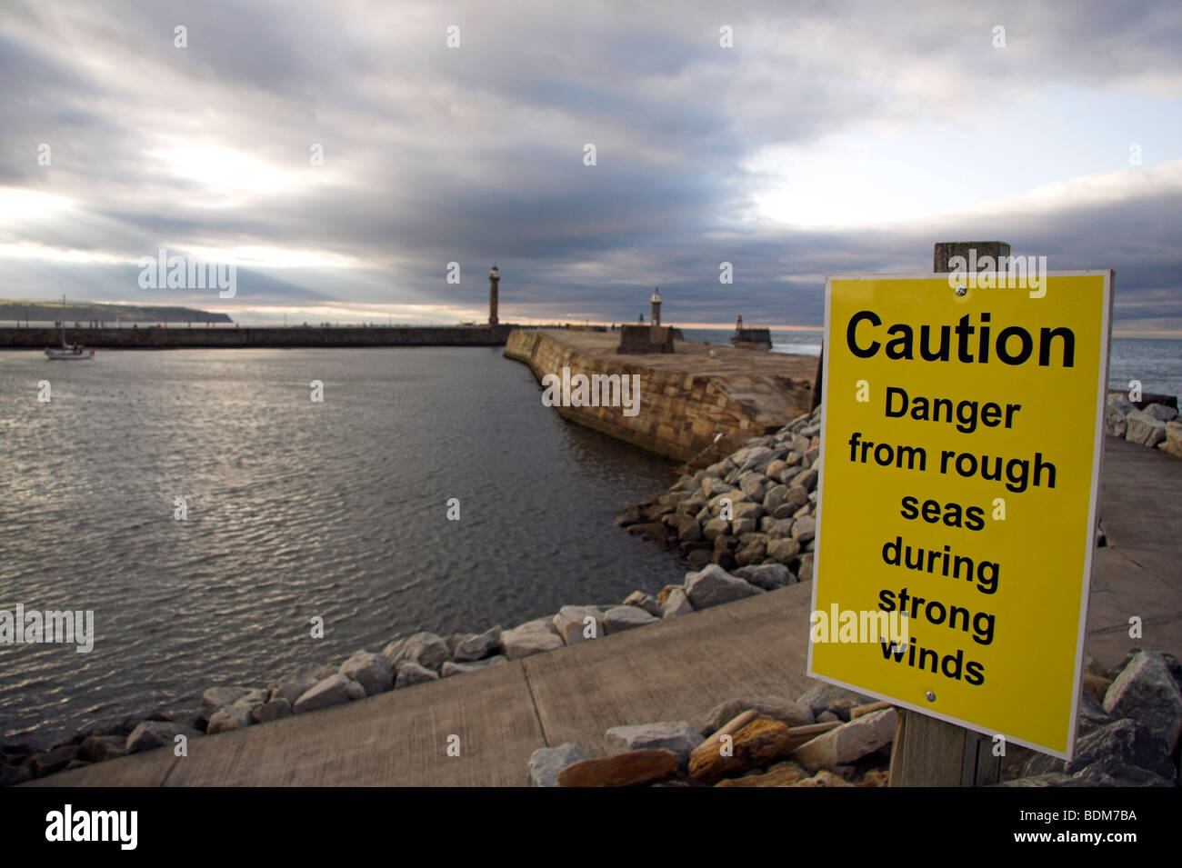 Caution notice, Danger from rough seas during strong winds, Whitby ...