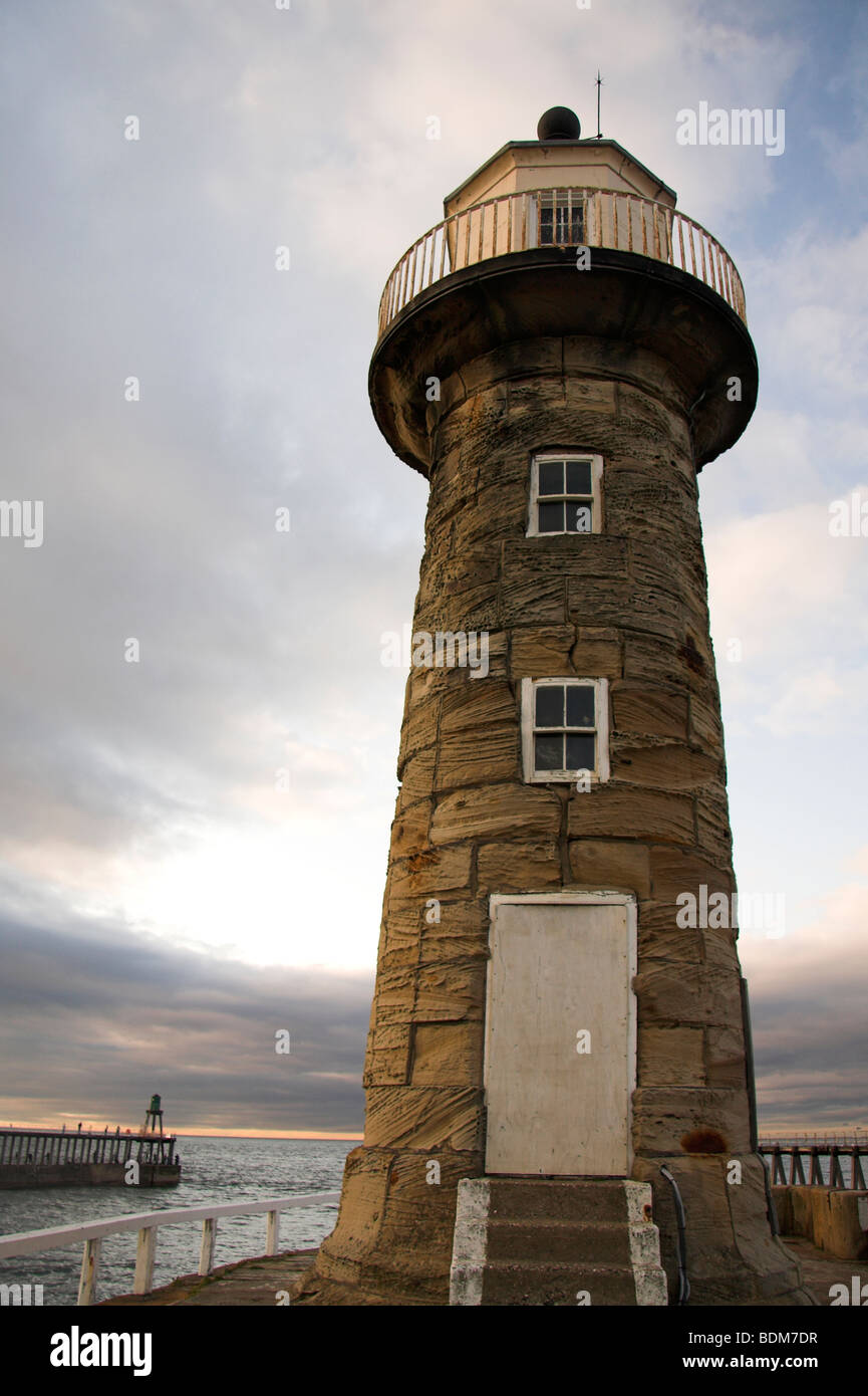 East Pier Lighthouse, Whitby Harbour, North Yorkshire, England, UK ...