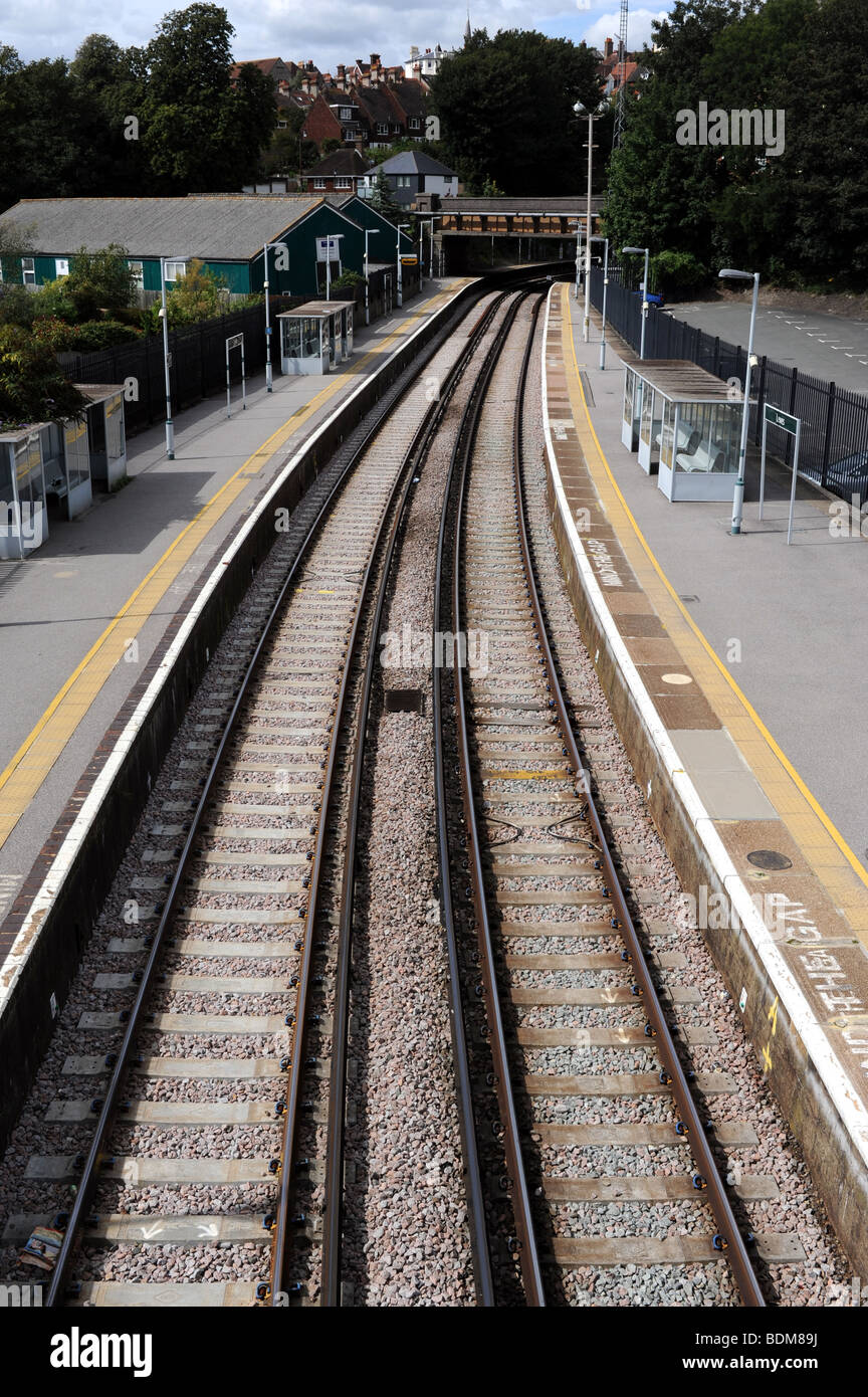 Electric Railway line and tracks at Lewes station East Sussex UK Stock ...