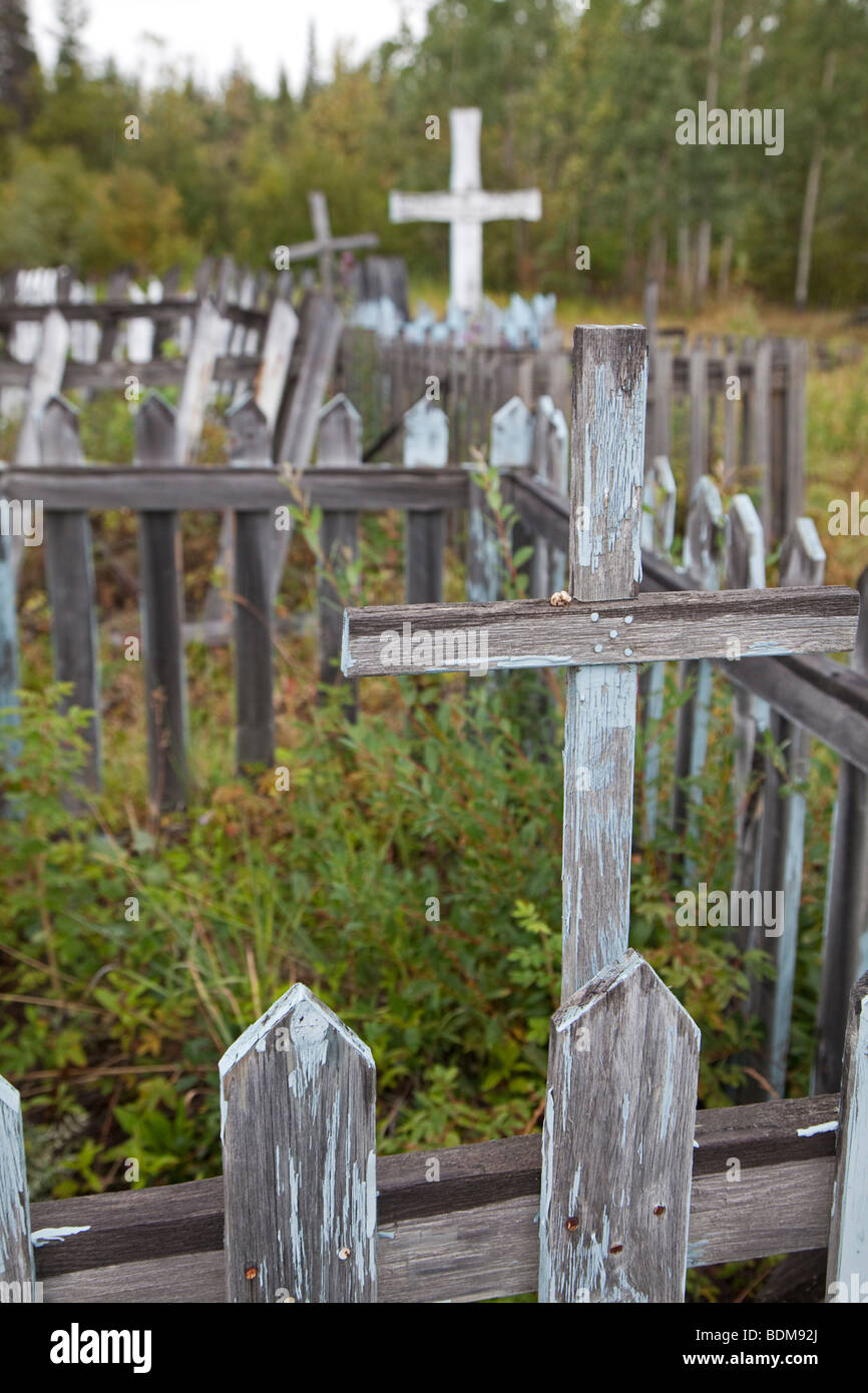 Copper Center, Alaska - A cemetery with wooden crosses and wooden ...
