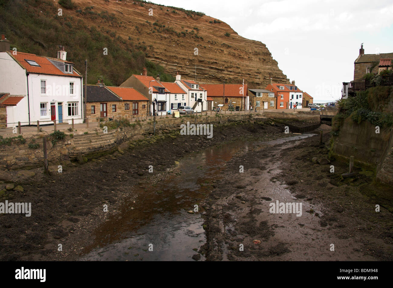 Staithes Beck, estuary in the fishing village of Staithes, North ...