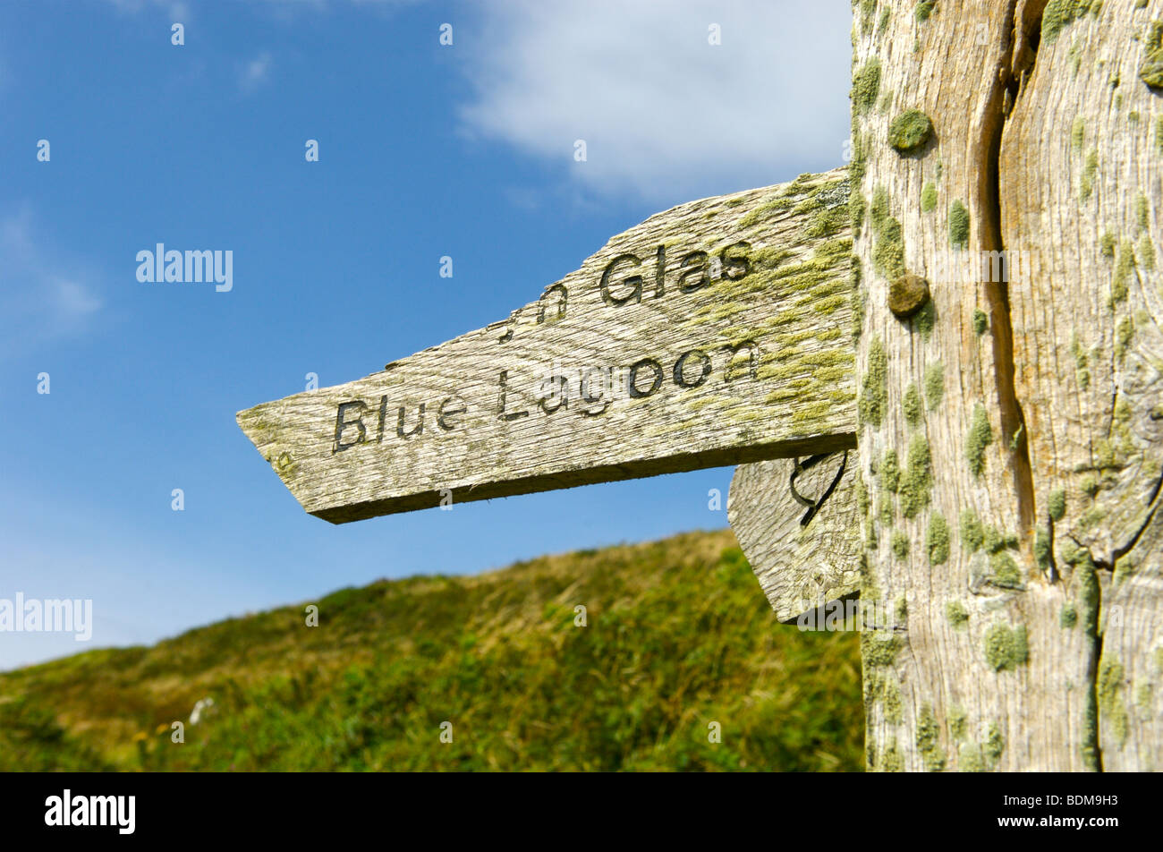 A Blue Lagoon sign near Aberieddy Bay, Pembrokeshire Stock Photo - Alamy