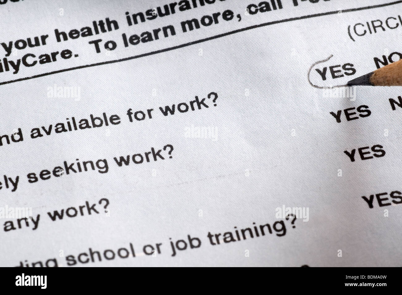 Filling out an unemployment form questionnaire Stock Photo - Alamy Filling out an unemployment form questionnaire Stock Photo - Alamy