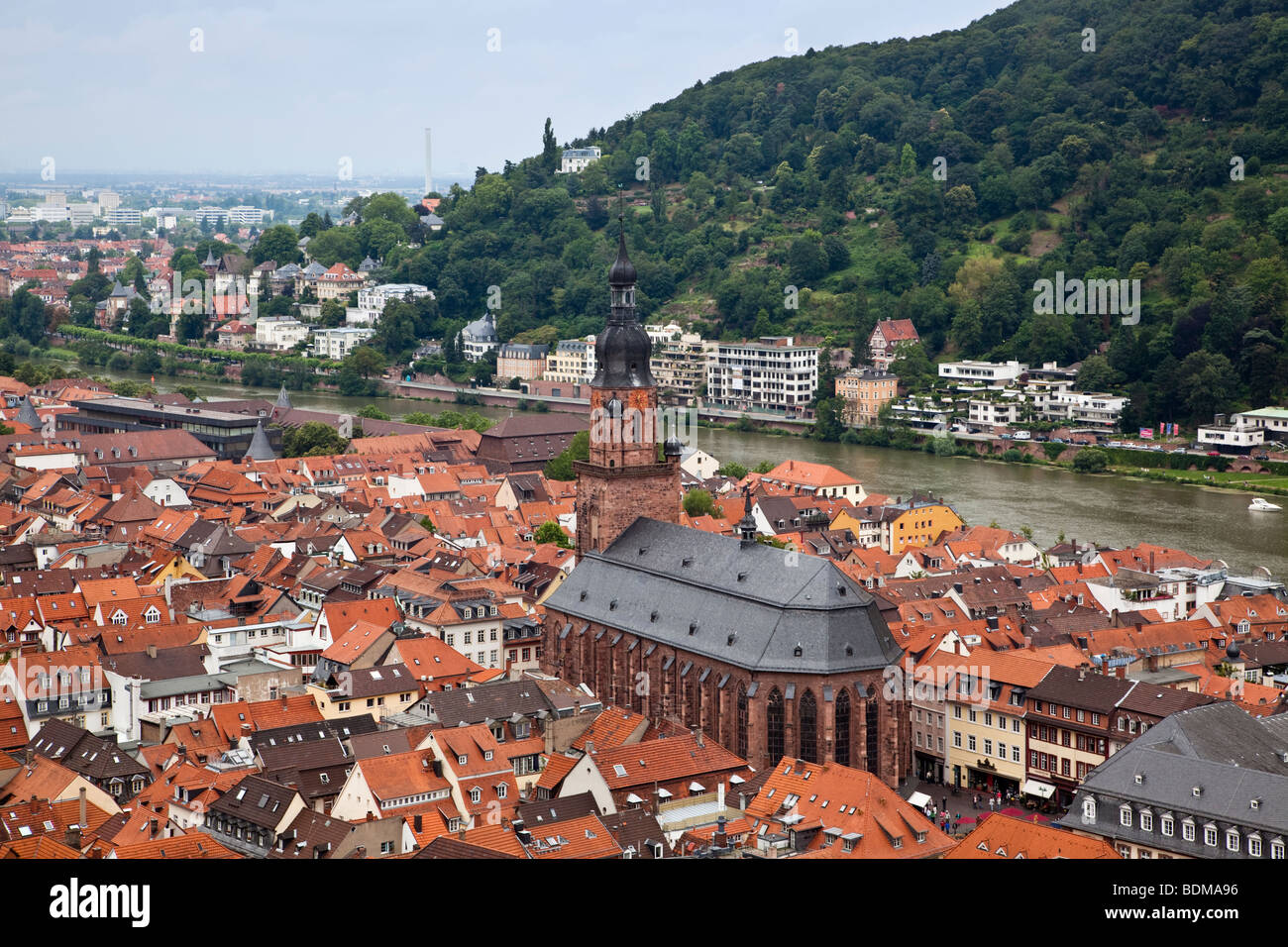 Heidelberg Germany rooftop overlook of city center old town buildings ...