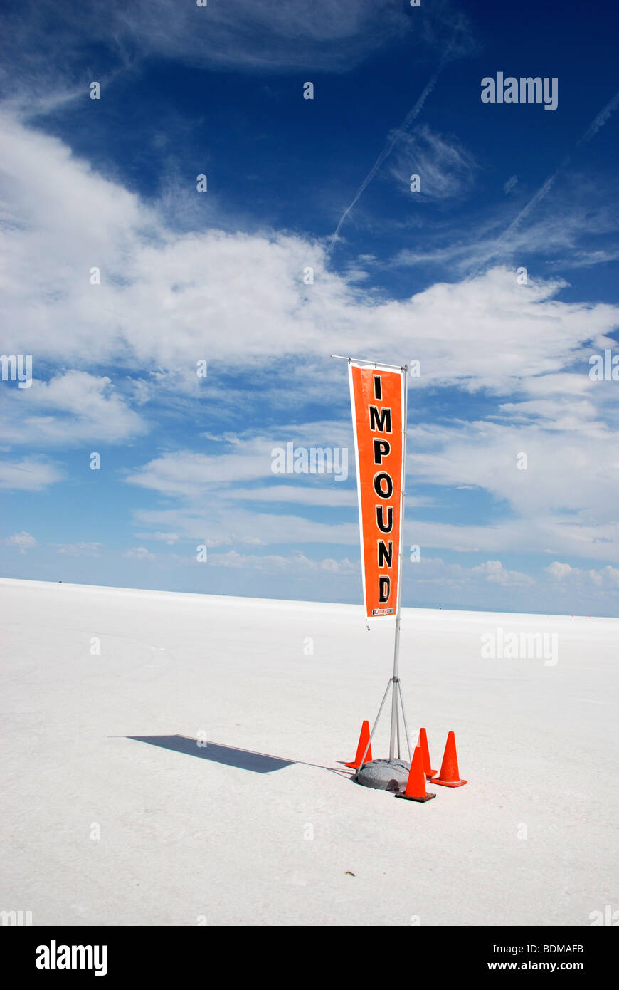 Orange Impound flag during time races on the Bonneville Salt Flats ...