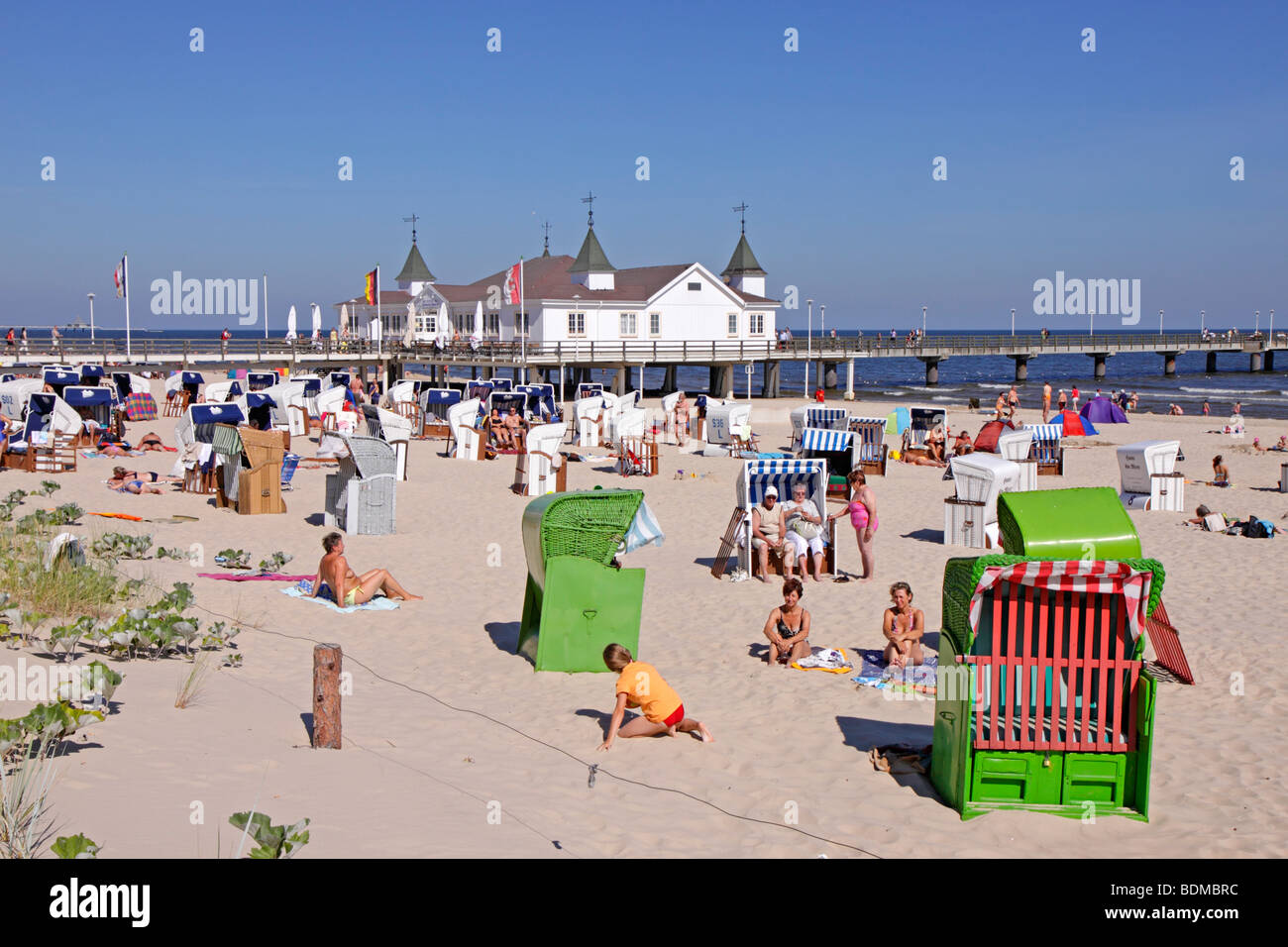 pier and beach, Ahlbeck, Usedom Island, Mecklenburg-Western Pomerania ...