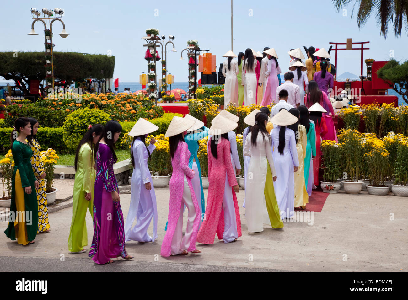Beautiful Vietnamese woman parade in there traditional dress Stock ...