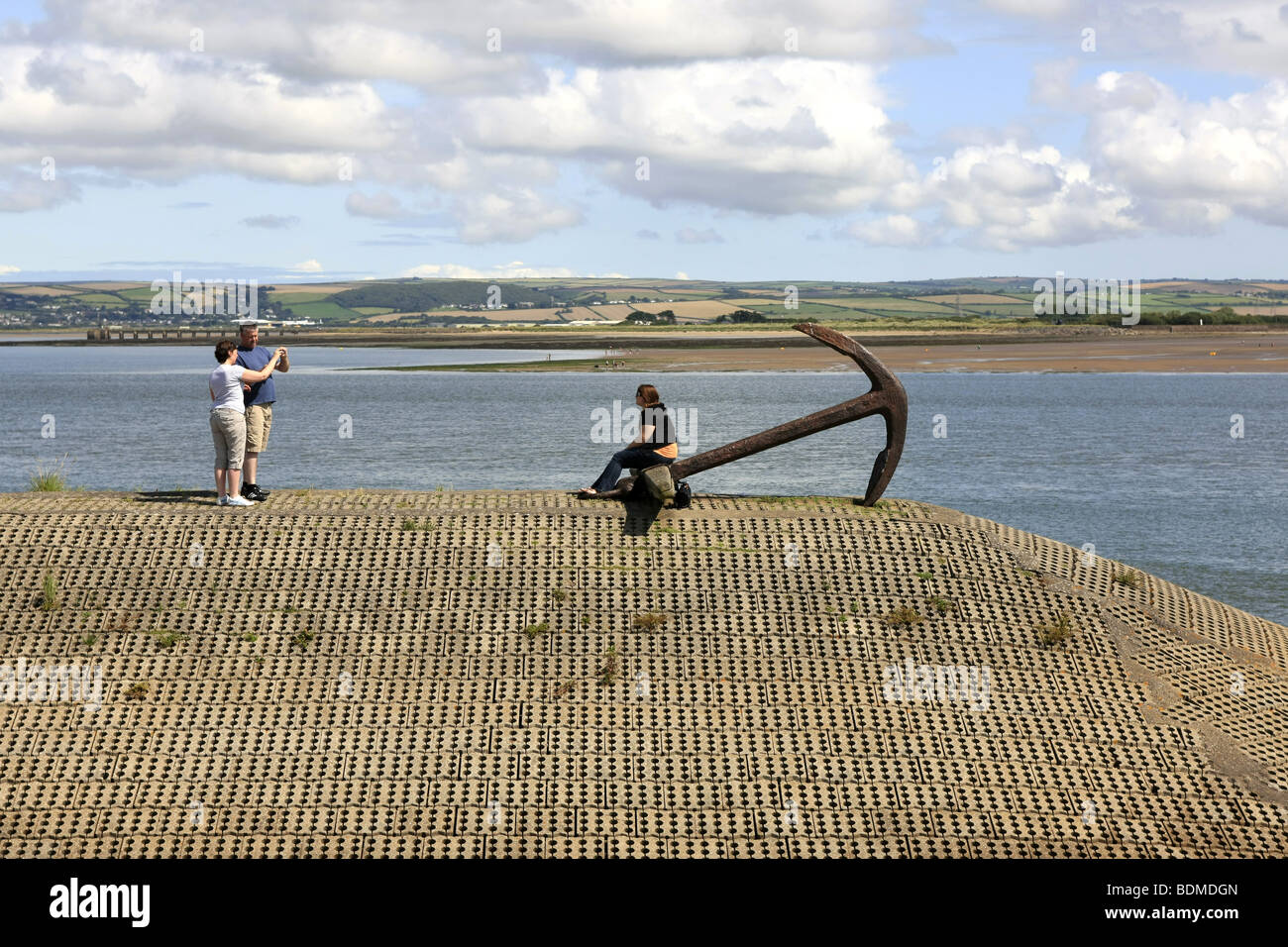 Giant ships anchor used as photo spot on the harbor wharf at Appledore ...