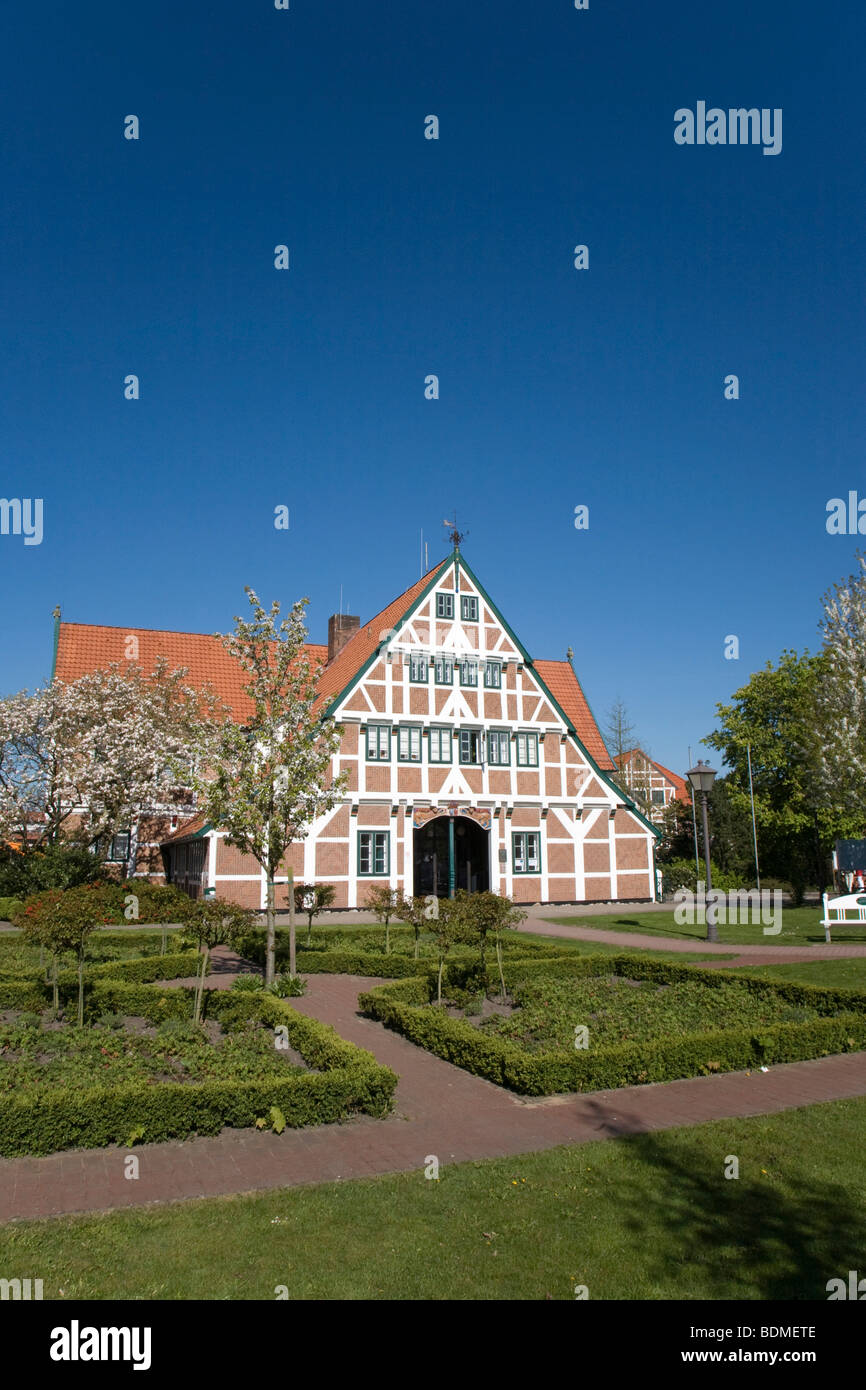Historic town hall of Jork, Altlaender farmhouse, Altes Land region ...