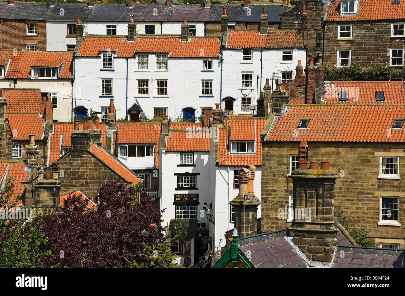 Looking over the rooftops of houses Robin Hoods Bay North Yorkshire ...