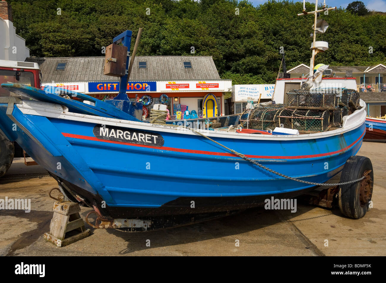 Fishing boat boats on The Coble Landing in summer Filey North Yorkshire ...