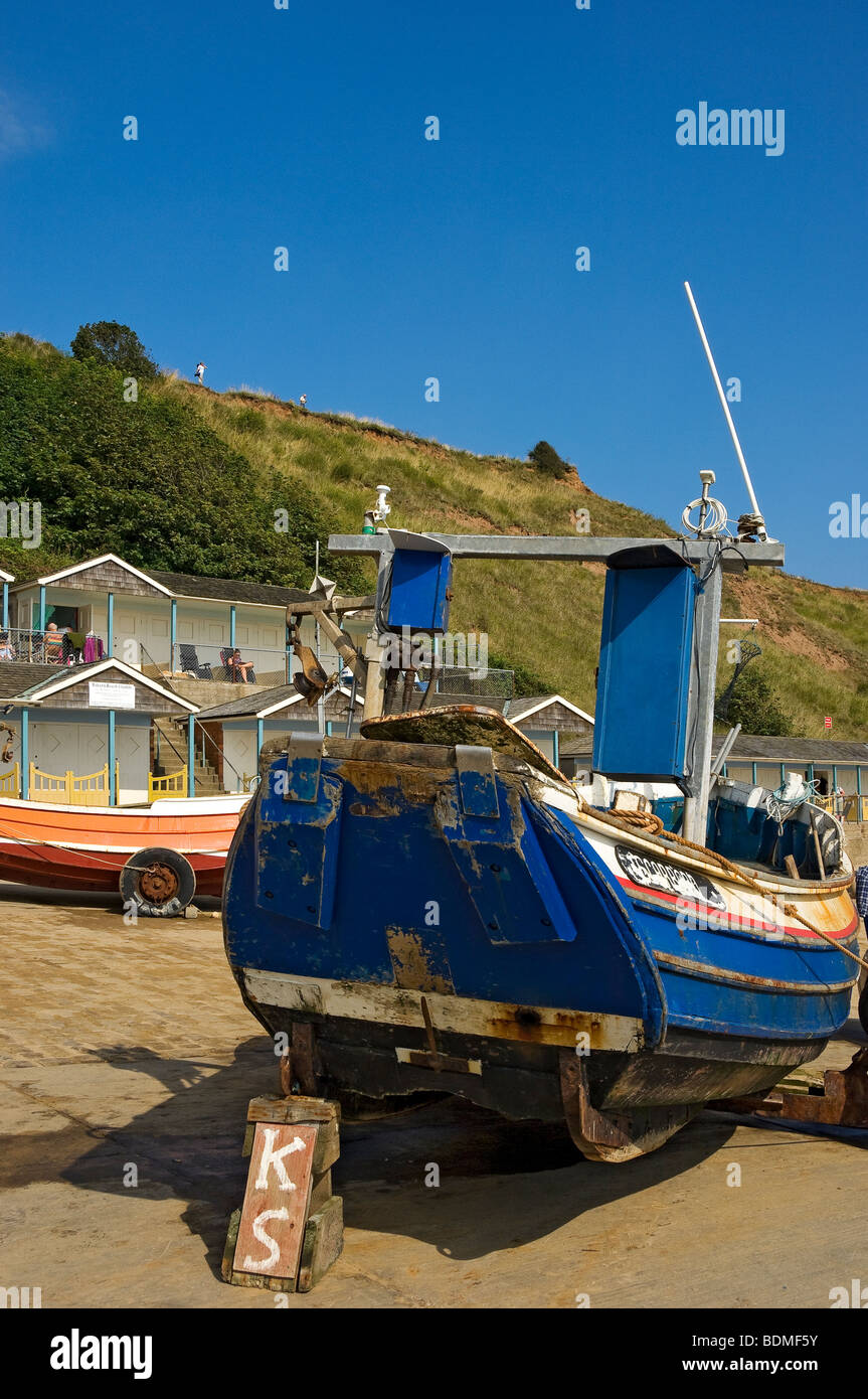 Fishing boat boats on The Coble Landing in summer Filey North Yorkshire ...