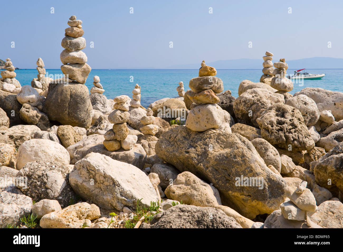 Rocks and pebbles stacked and made into interesting formations at ...