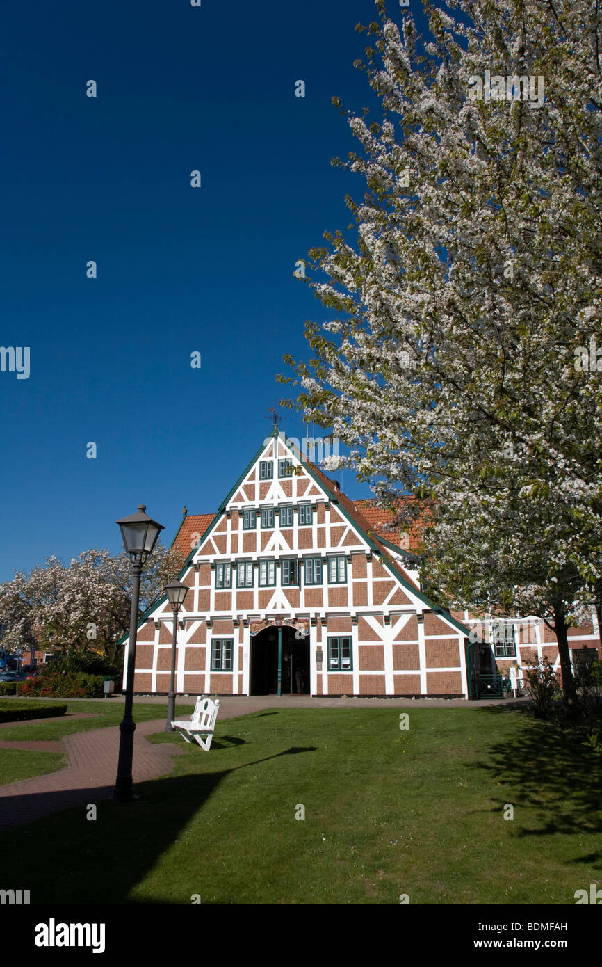 Historic town hall of Jork, Altlaender farmhouse, Altes Land region ...