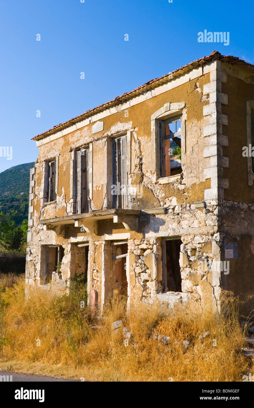 Exterior of ruined stone built house destroyed in 1953 earthquake ...