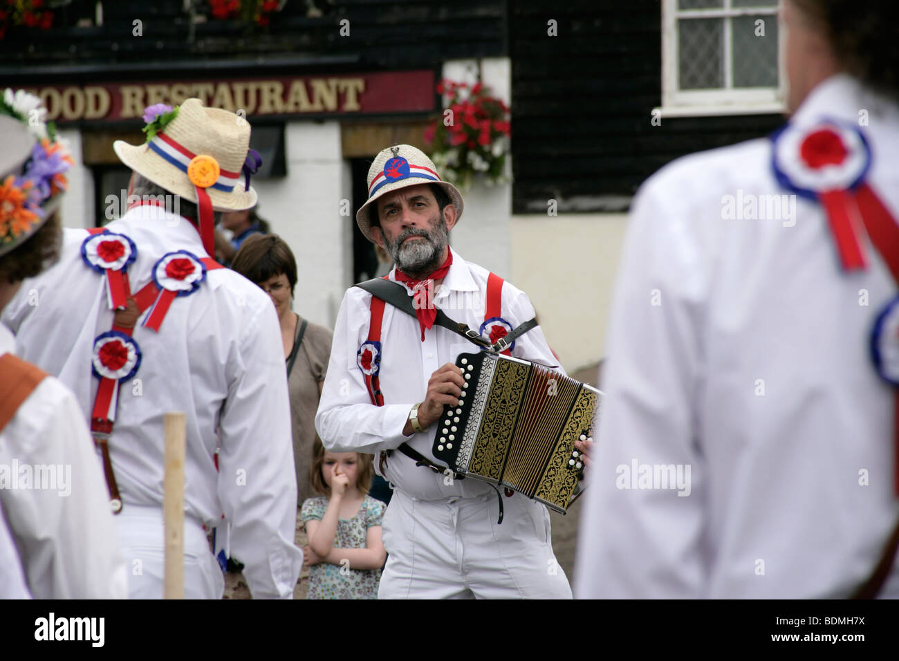 Concertina player with morris dancers at Broadstairs, Kent, UK Stock ...
