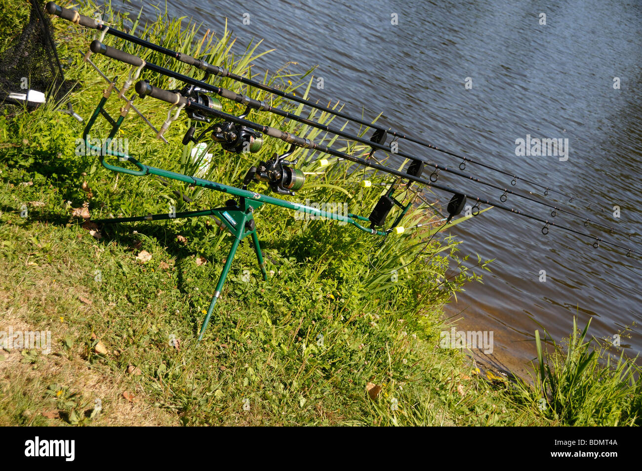 Stock photo of fishing rods lined up on their rests with an electric ...
