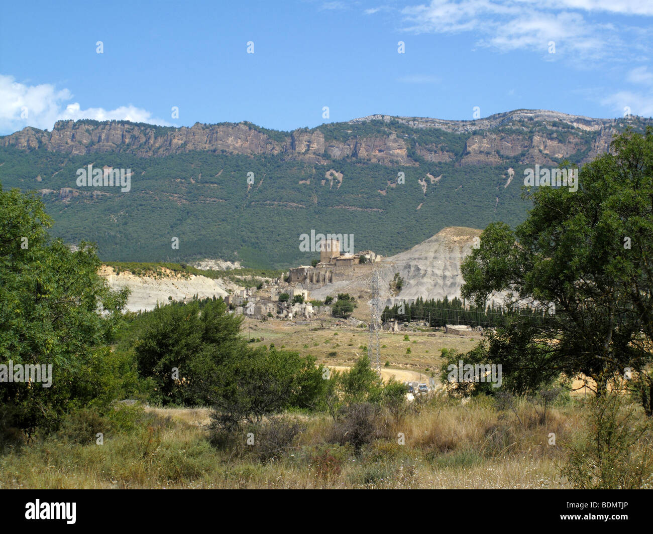 The ruins of the village of Esco in northern Spain, abandoned in 1959 ...