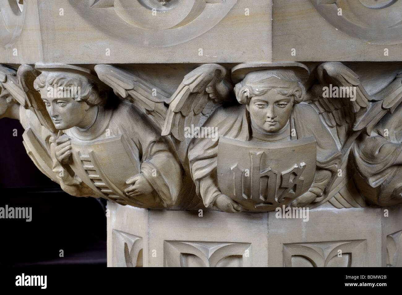 Detail of font in Olney church, Buckinghamshire, England, UK Stock ...