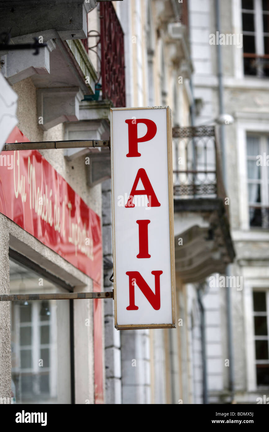 Sign for a boulangerie or bakery in France selling pain or bread Stock ...