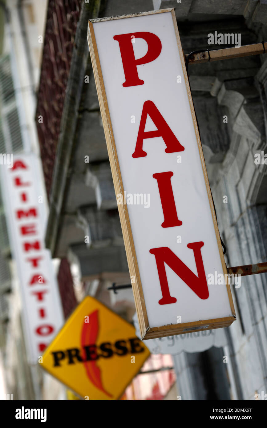 Sign for a boulangerie or bakery in France selling pain or bread Stock ...