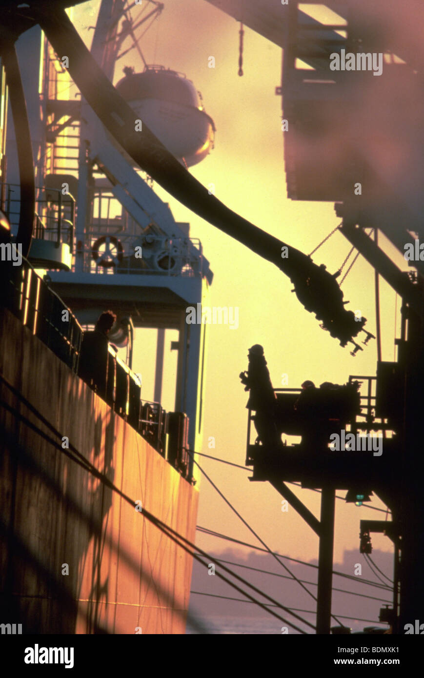 Oil container ship pumping oil from ship to shore in New Jersey Stock ...