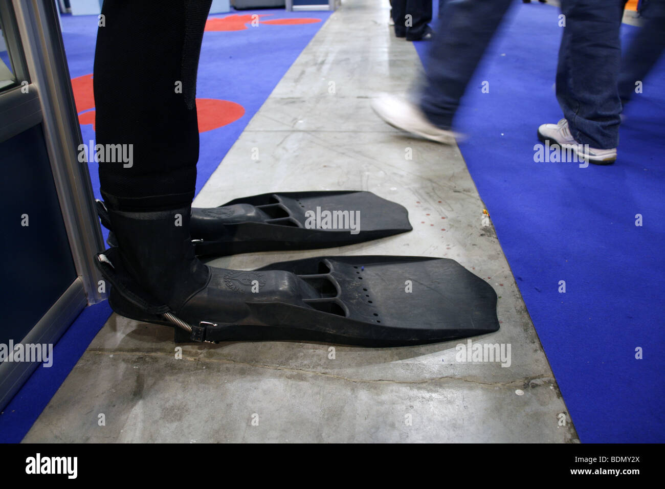 diver feet slippers mannequin at trade show event Stock Photo - Alamy