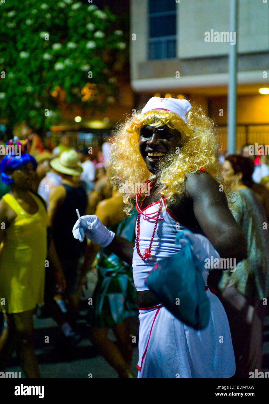 A drag queen at night at the Carnival in the Ipanema area of Rio de ...