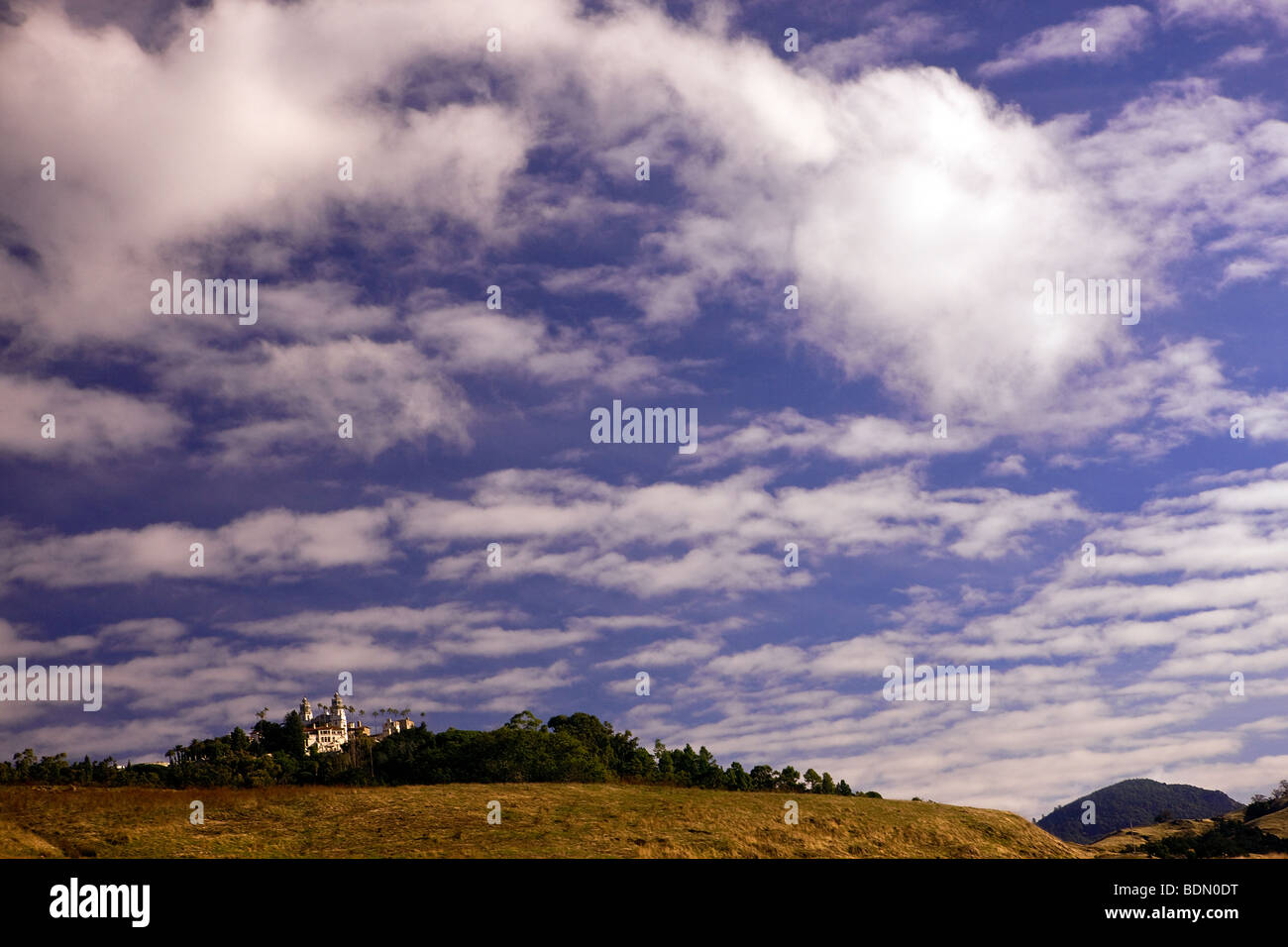 Stratus clouds over Hearst Castle on the "enchanted hill," Santa Lucia ...