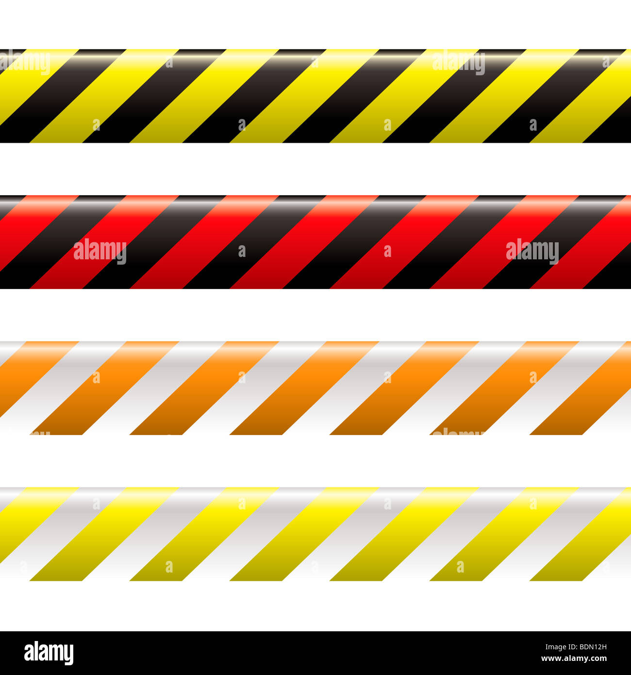 collection of four warning tapes in different colours with stripes ...