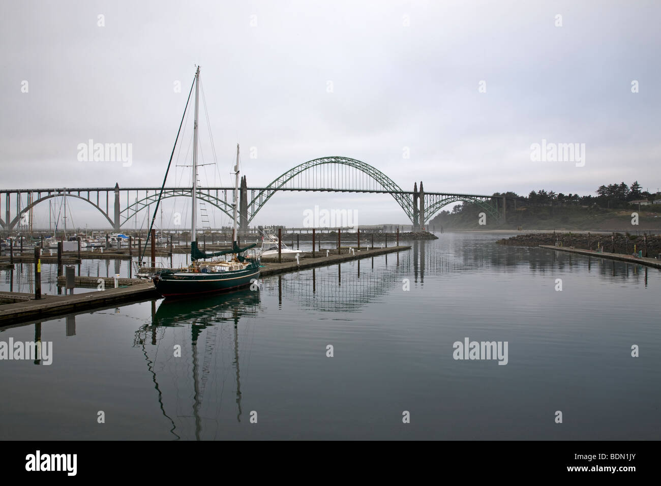 A sailboat sits at a dock in the harbor of Newport, Oregon. The Newport ...