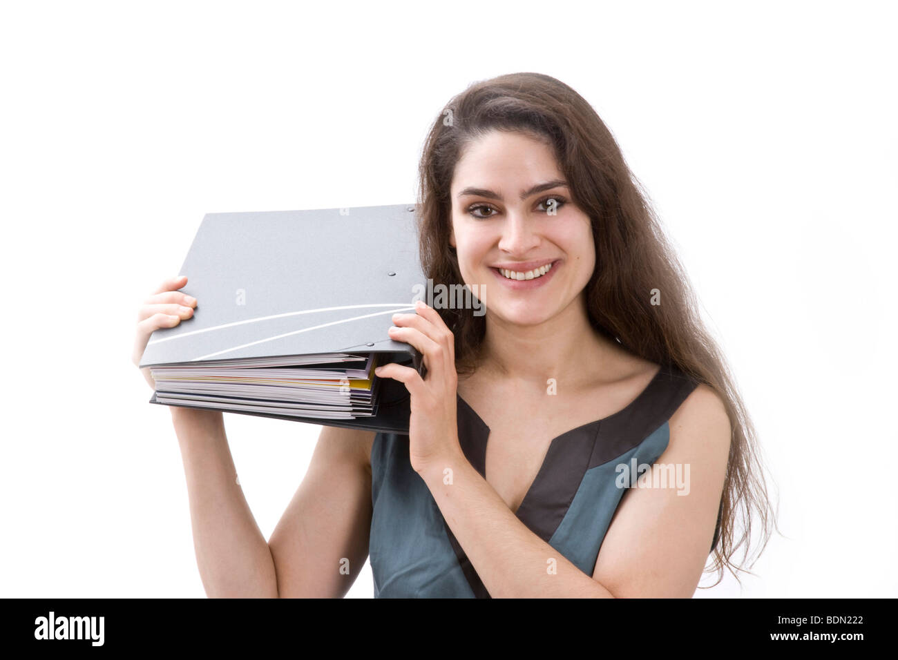 Girl, file on her shoulder Stock Photo - Alamy