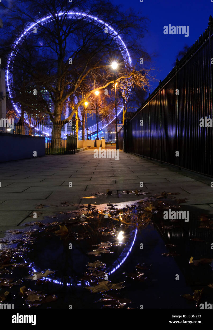 London Eye reflected in a puddle Stock Photo - Alamy
