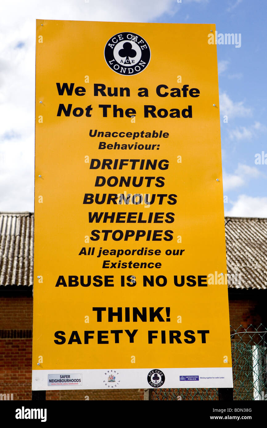 ACE Café warning sign Stock Photo - Alamy