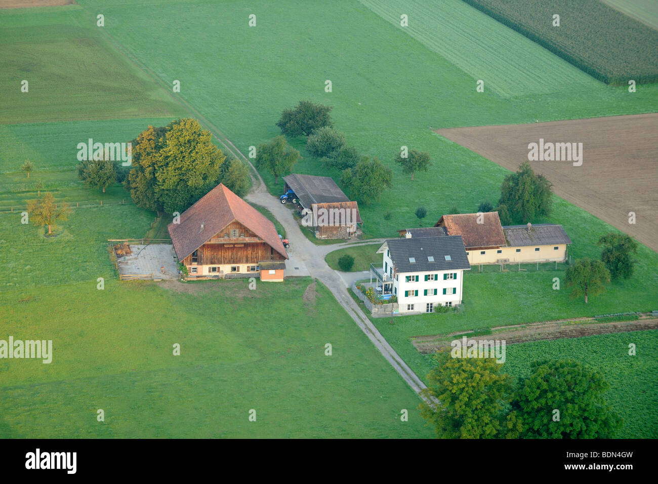 A typical Swiss farm from above, Buttisholz, Switzerland, Europe Stock ...