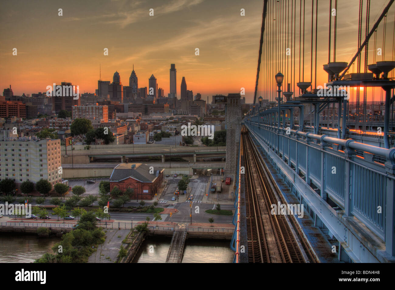 Philadelphia sunset from the Ben Franklin Bridge Stock Photo - Alamy