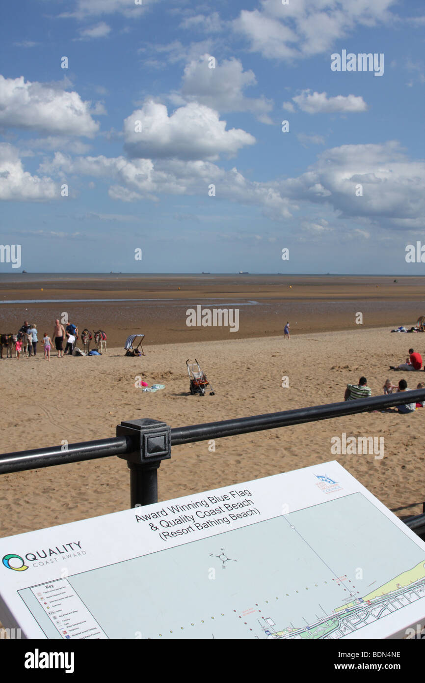 A Blue Flag beach sign at Cleethorpes, Lincolnshire, England, U.K Stock ...