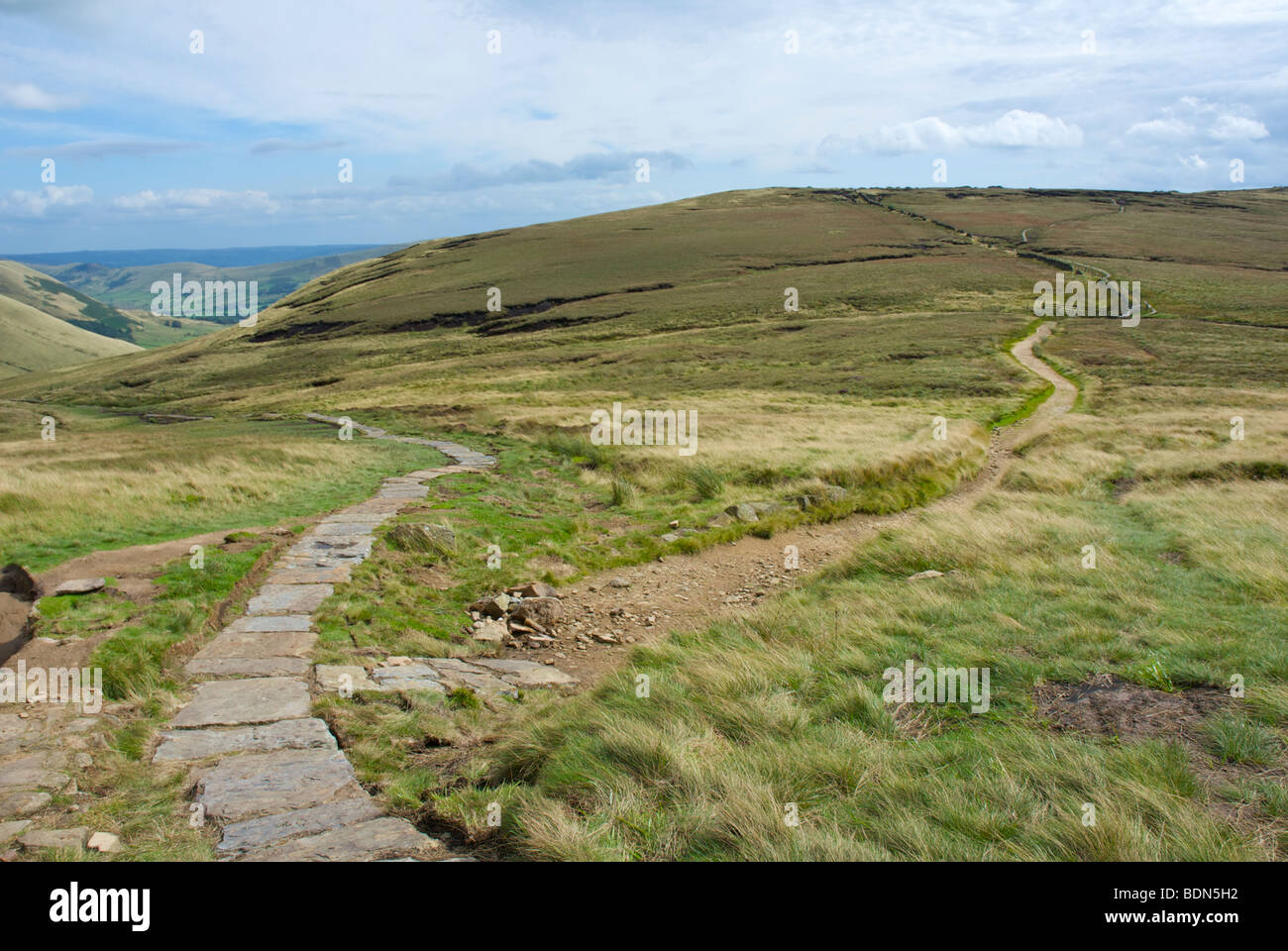 Repaired section of Pennine Way path on Kinder Scout, near Edale, Peak ...