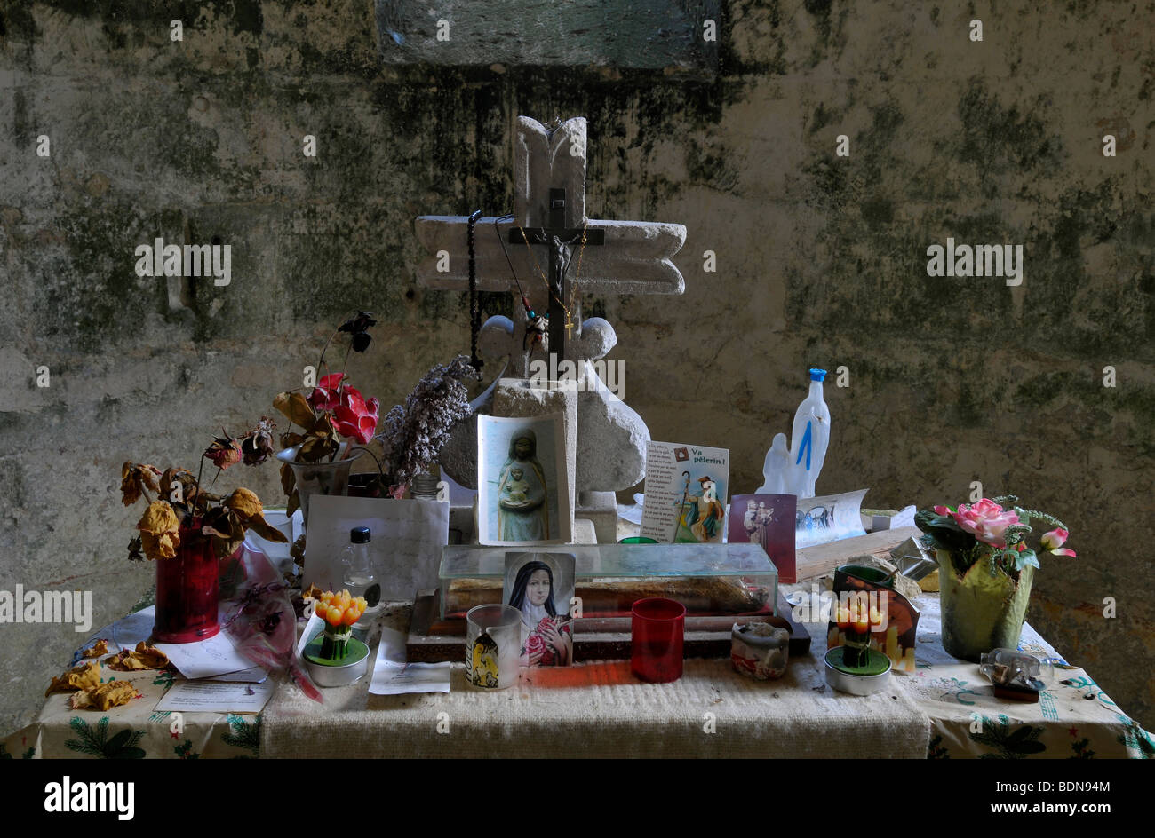 The altar of small Saint-Surin chapel, near Chateauneuf-sur-Charente ...