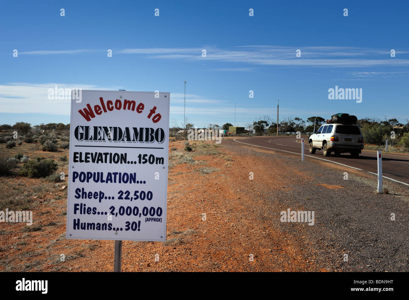 Sign just before the roadhouse in Glendambo, Outback South Australia ...