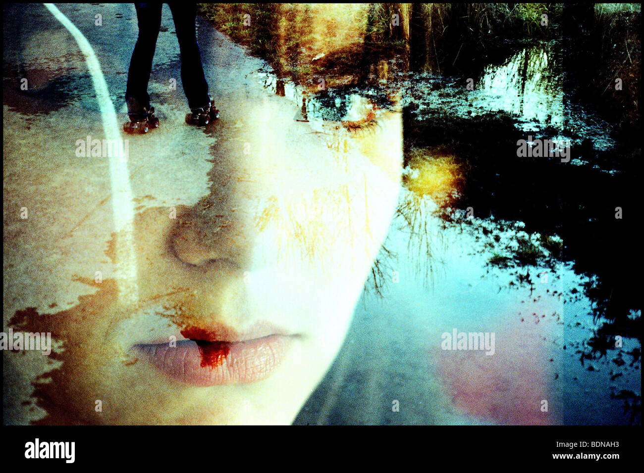 The face of a young woman superimposed on a water Stock Photo - Alamy