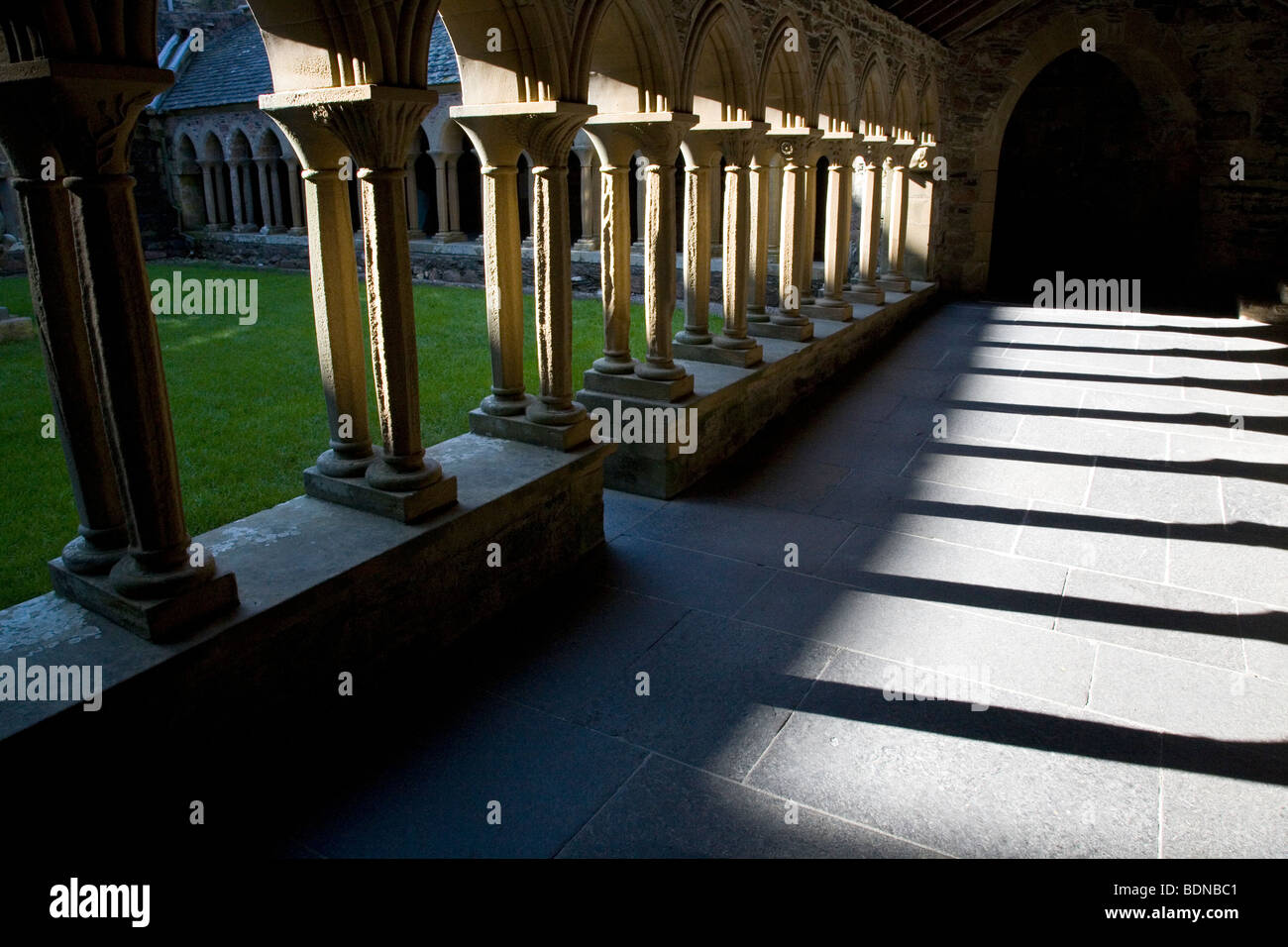 Cloisters of Iona Abbey monastery on Iona near Isle of Mull, Scotland ...