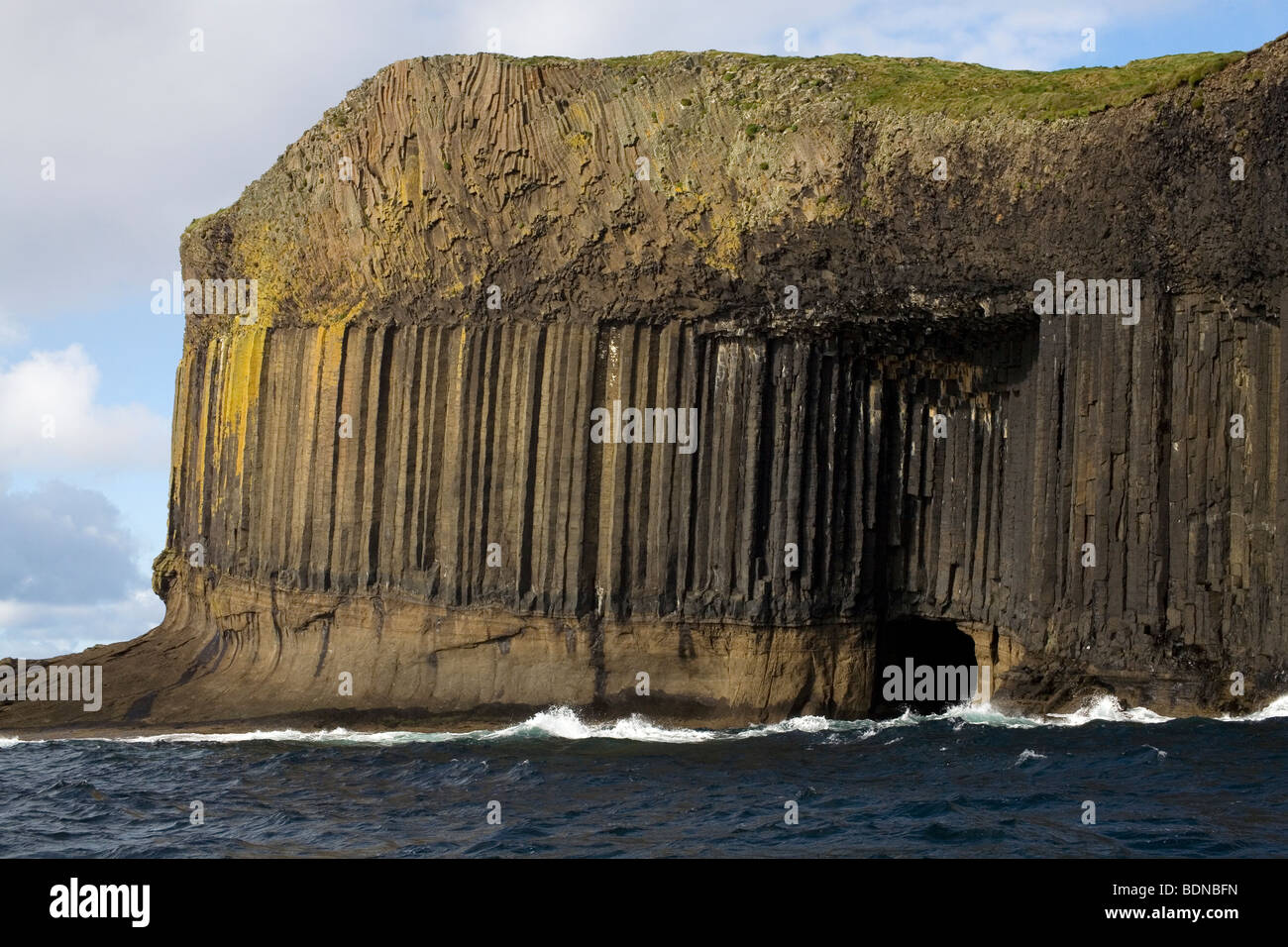 Boat Cave under Staffa Island colonnade and sea cliffs off Isle of Mull ...